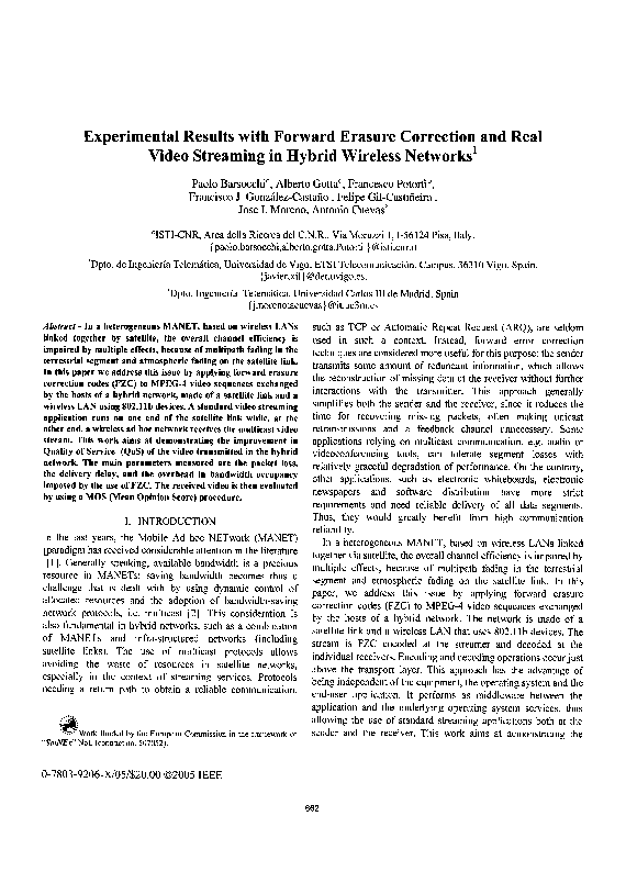 Pdf Experimental Results With Forward Erasure Correction And Real Video Streaming In Hybrid