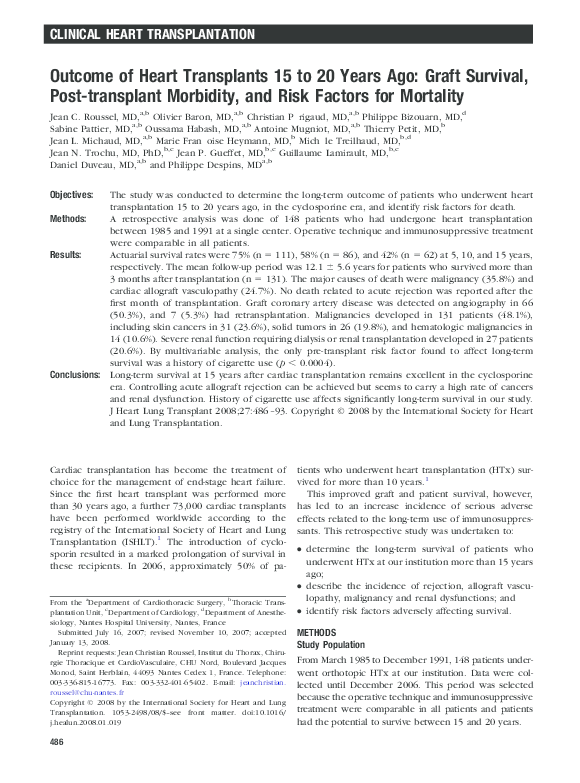 (PDF) Outcome of Heart Transplants 15 to 20 Years Ago: Graft Survival ...
