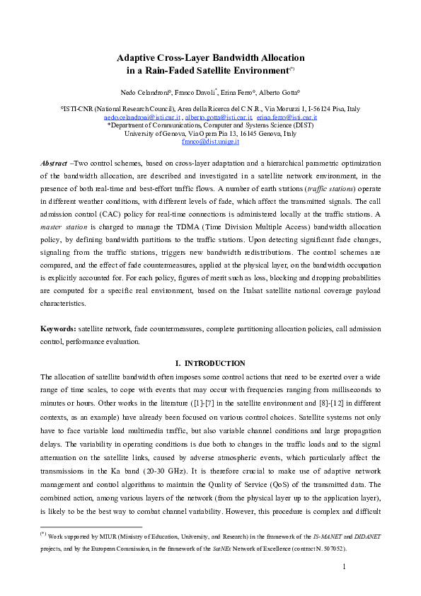 Pdf Adaptive Cross Layer Bandwidth Allocation In A Rain Faded