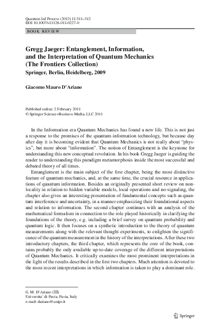 (PDF) Gregg Jaeger: Entanglement, Information, and the Interpretation ...