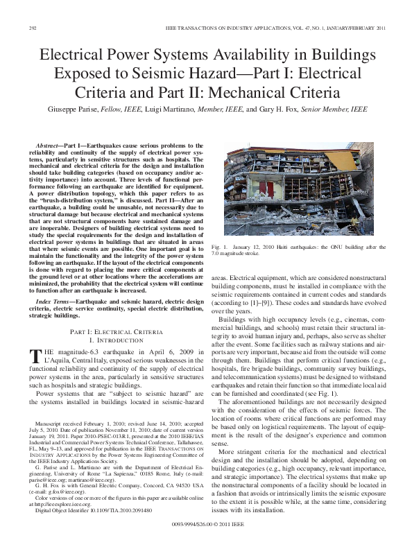 (PDF) Electrical power systems availability in buildings exposed to ...