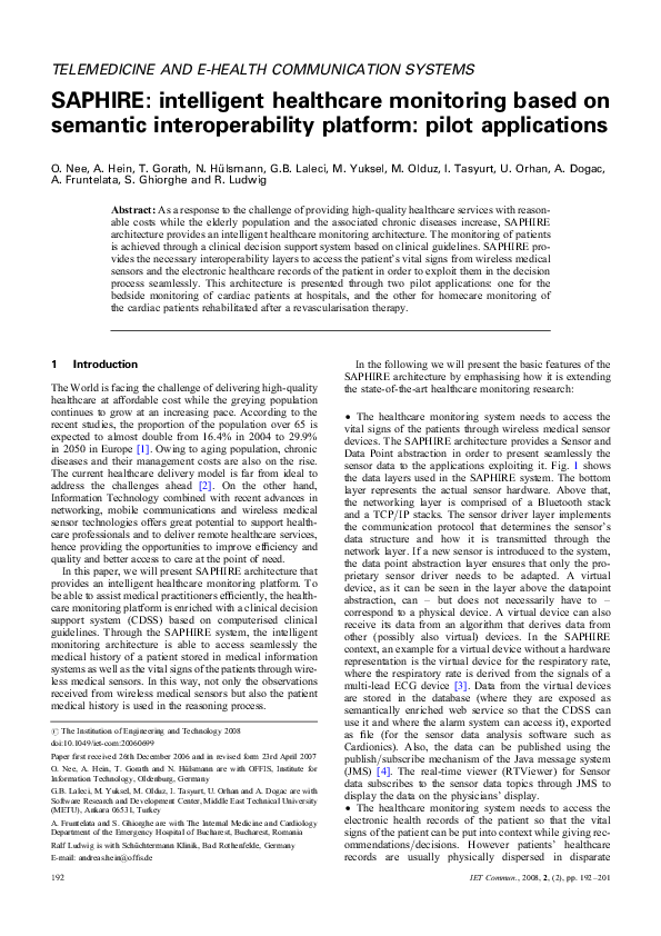 (PDF) SAPHIRE: intelligent healthcare monitoring based on semantic interoperability platform ...