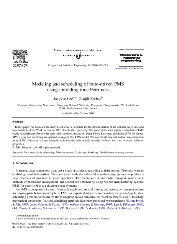 (PDF) Modeling and scheduling of ratio-driven FMS using unfolding time Petri nets