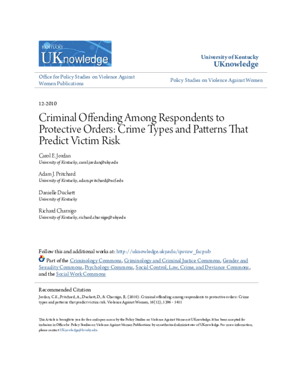(PDF) Criminal Offending Among Respondents to Protective Orders: Crime ...