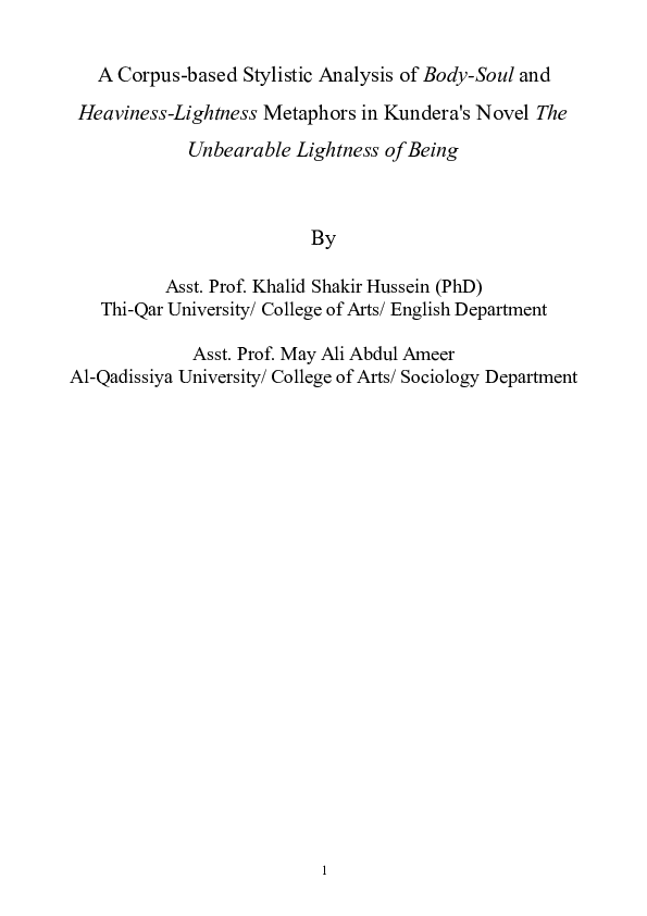 (DOC) A Corpus-based Stylistic Analysis of Body-Soul and Heaviness-Lightness Metaphors in ...