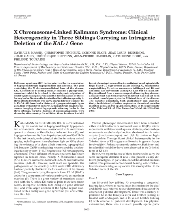 (PDF) X Chromosome-Linked Kallmann Syndrome: Clinical Heterogeneity in ...
