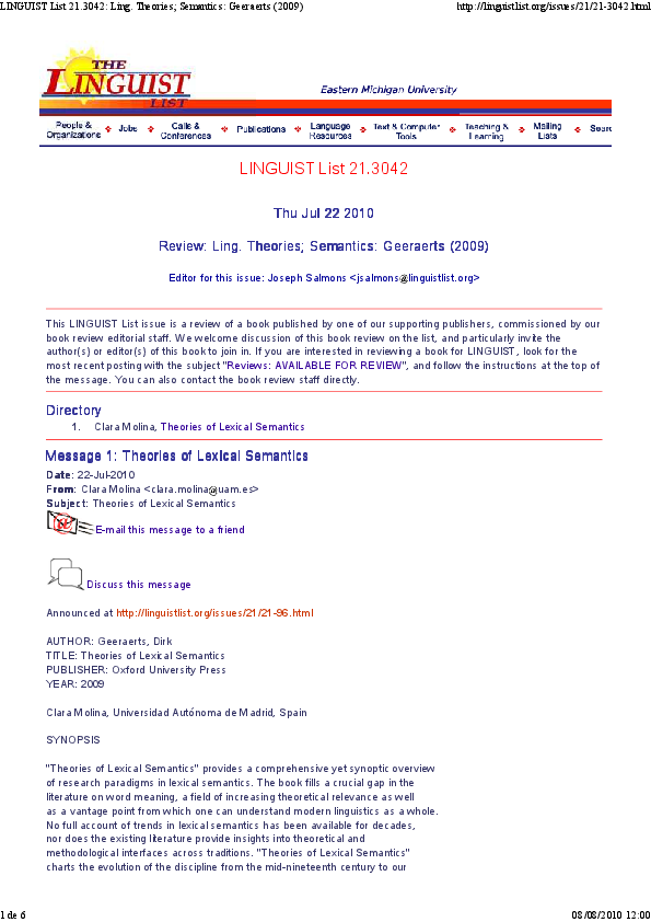 (PDF) Review of Theories of Lexical Semantics by Dirk Geeraerts
