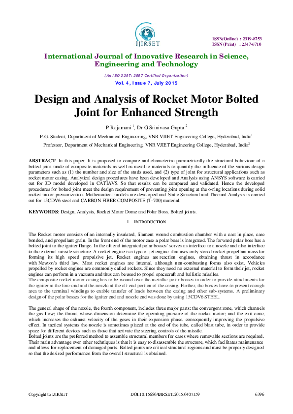 (PDF) Design and Analysis of Rocket Motor Bolted Joint for Enhanced ...