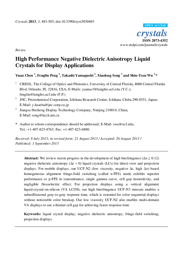 (PDF) High Performance Negative Dielectric Anisotropy Liquid Crystals ...