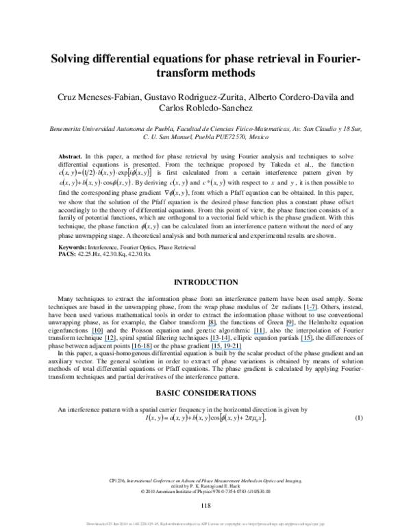 (PDF) Solving differential equations for phase retrieval in ...