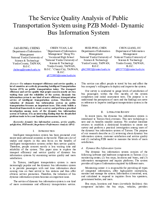 (PDF) The service quality analysis of public transportation system ...