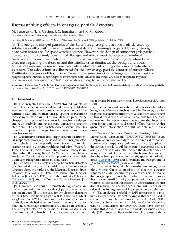 Pdf Bremsstrahlung Effects In Energetic Particle Detectors
