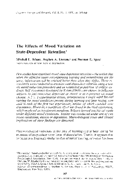 (PDF) The effects of mood variation on state-dependent retention