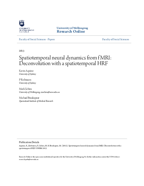 Pdf Spatiotemporal Neural Dynamics From Fmri Deconvolution With A