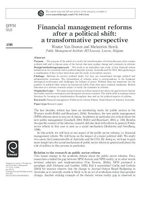 (PDF) Financial management reforms after a political shift: a ...