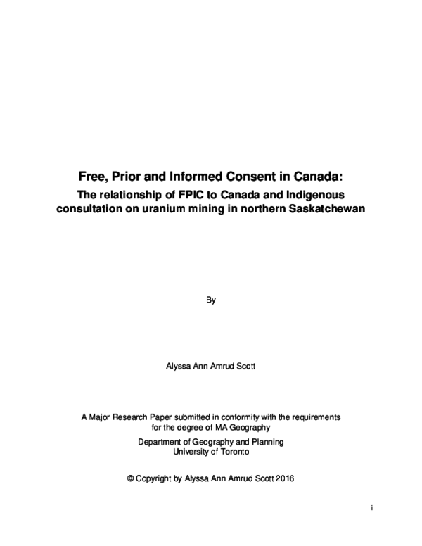 (PDF) Free, Prior and Informed Consent in Canada: The relationship of ...
