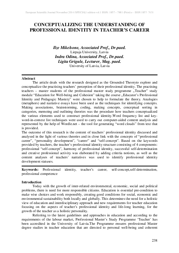 (PDF) Conceptualizing the Understanding of Professional Identity in ... (PDF) Conceptualizing the Understanding of Professional Identity in ...