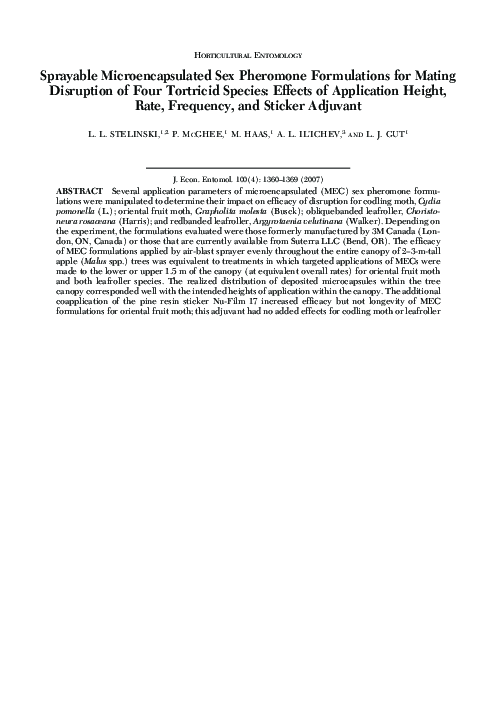 Pdf Sprayable Microencapsulated Sex Pheromone Formulation For Mating Disruption Of Oriental