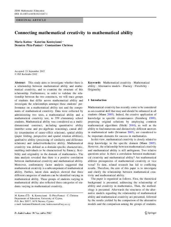 (PDF) Connecting mathematical creativity to mathematical ability