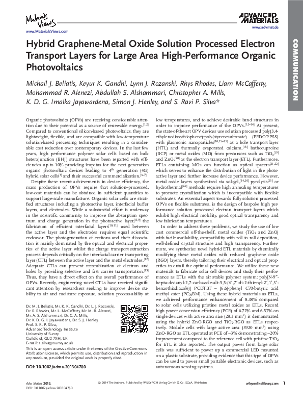 (PDF) Hybrid Graphene-Metal Oxide Solution Processed Electron Transport ...