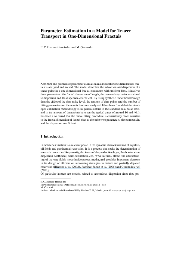 Pdf Parameter Estimation In A Model For Tracer Transport In One Dimensional Fractals