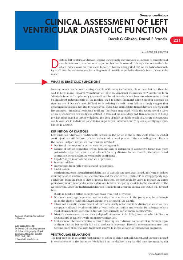 (PDF) CLINICAL ASSESSMENT OF LEFT VENTRICULAR DIASTOLIC FUNCTION