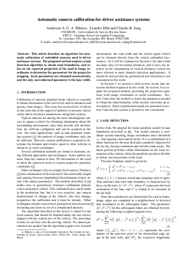 (PDF) Automatic camera calibration for driver assistance systems