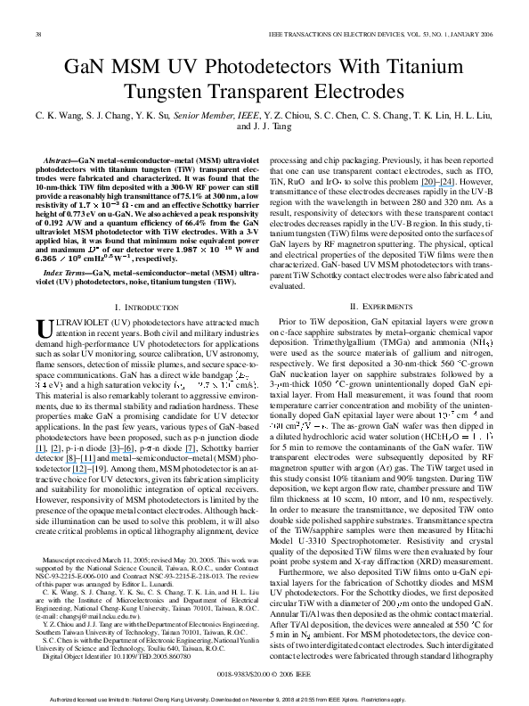 (PDF) GaN MSM UV photodetectors with titanium tungsten transparent ...