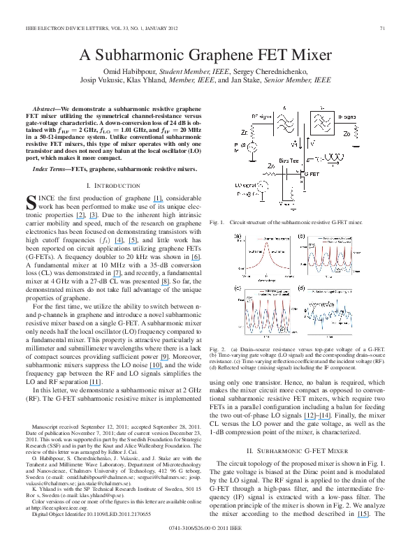 (PDF) A Subharmonic Graphene FET Mixer
