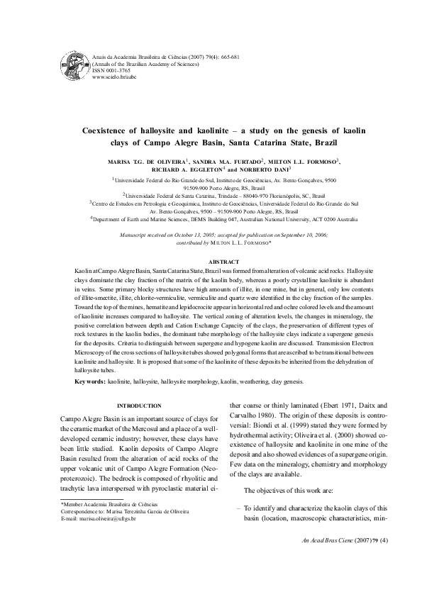 (PDF) Coexistence of halloysite and kaolinite: a study on the genesis ...