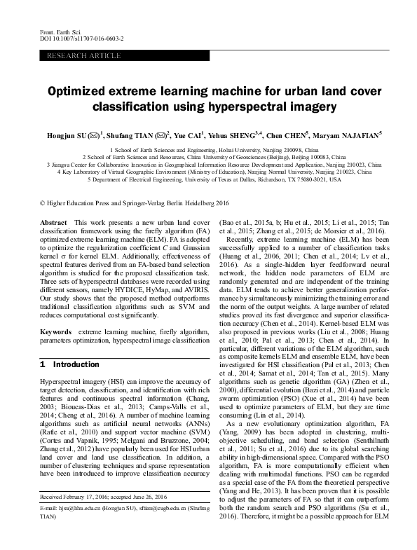 (PDF) Optimized extreme learning machine for urban land cover classification using hyperspectral ...