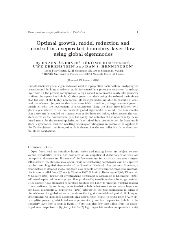 (PDF) Optimal growth, model reduction and control in a separated ...