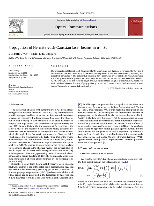 (PDF) Propagation of Hermite-cosh-Gaussian laser beams in non-degenerate germanium having space ...