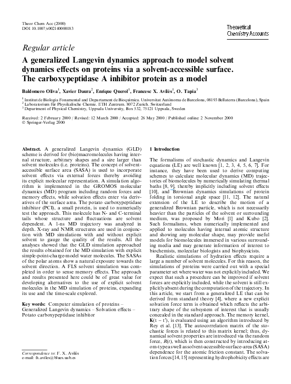 (PDF) A generalized Langevin dynamics approach to model solvent ...