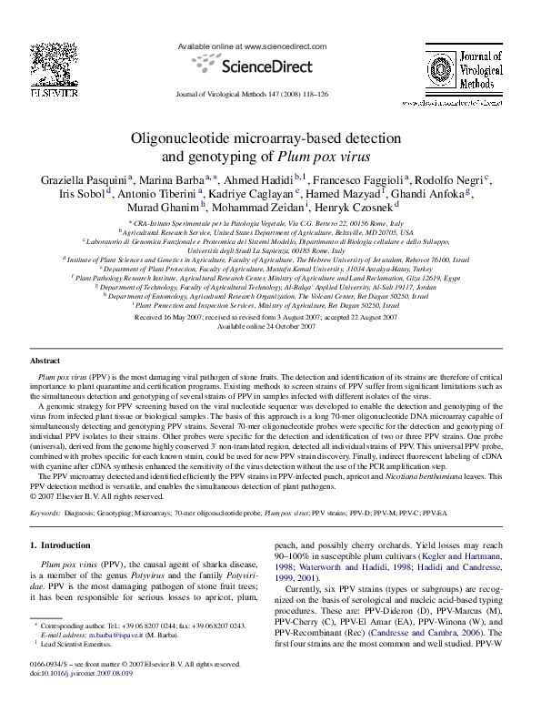 Pdf Oligonucleotide Microarray Based Detection And Genotyping Of Plum Pox Virus