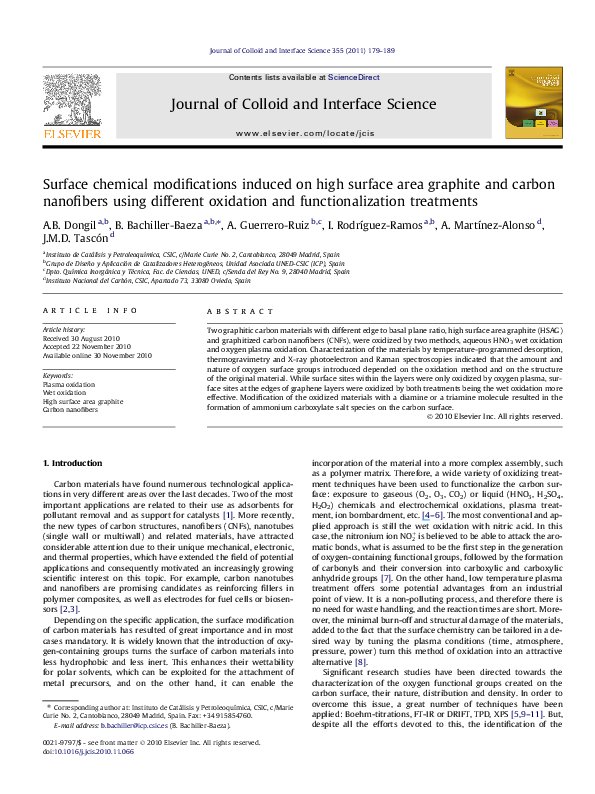 Pdf Surface Chemical Modifications Induced On High Surface Area Graphite And Carbon Nanofibers