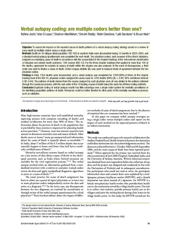 Pdf Verbal Autopsy Coding Are Multiple Coders Better Than One