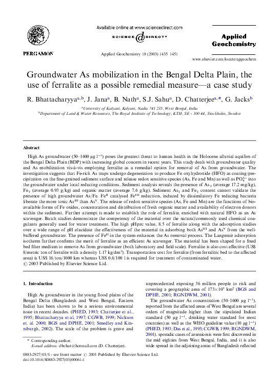 (PDF) Groundwater As mobilization in the Bengal Delta Plain, the use of ...