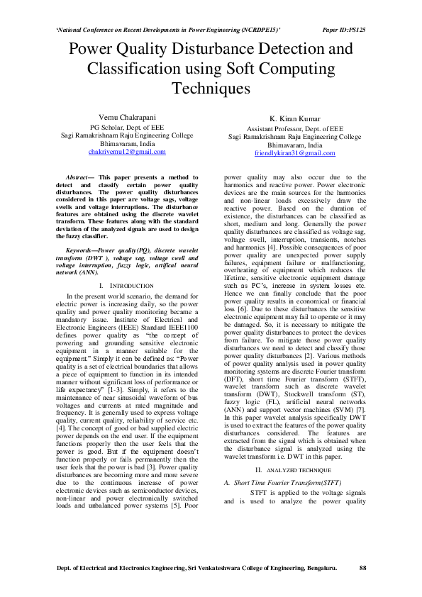 (PDF) Power Quality Disturbance Detection and Classification using Soft Computing Techniques