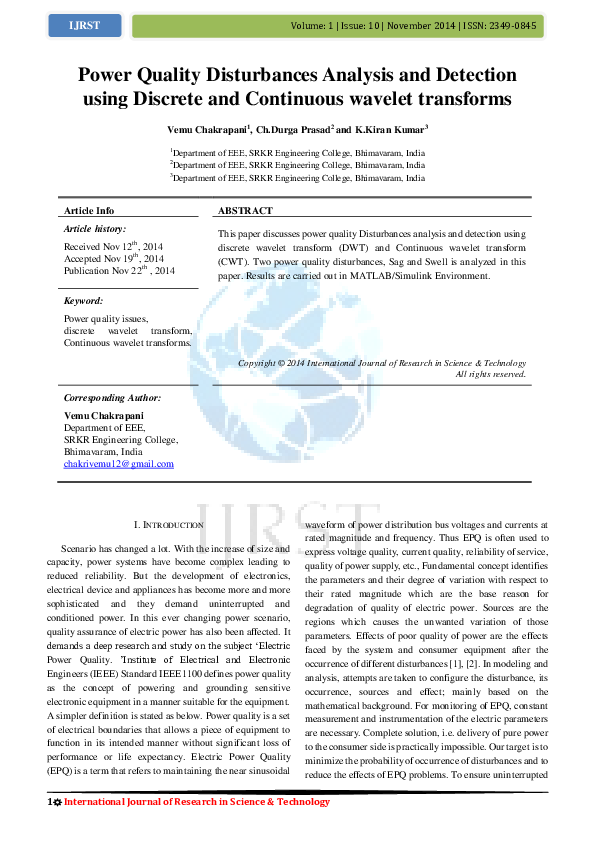 Pdf Power Quality Disturbances Analysis And Detection Using Discrete And Continuous Wavelet