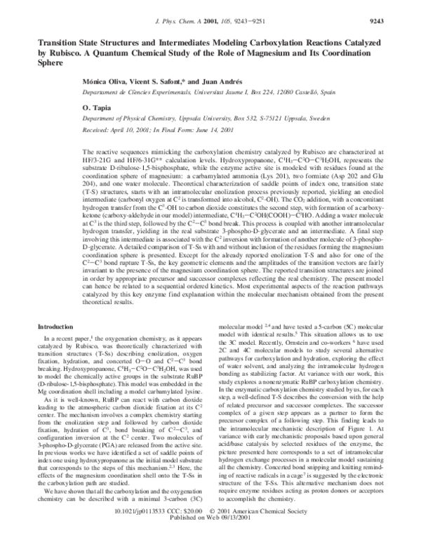 Pdf Transition State Structures And Intermediates Modeling