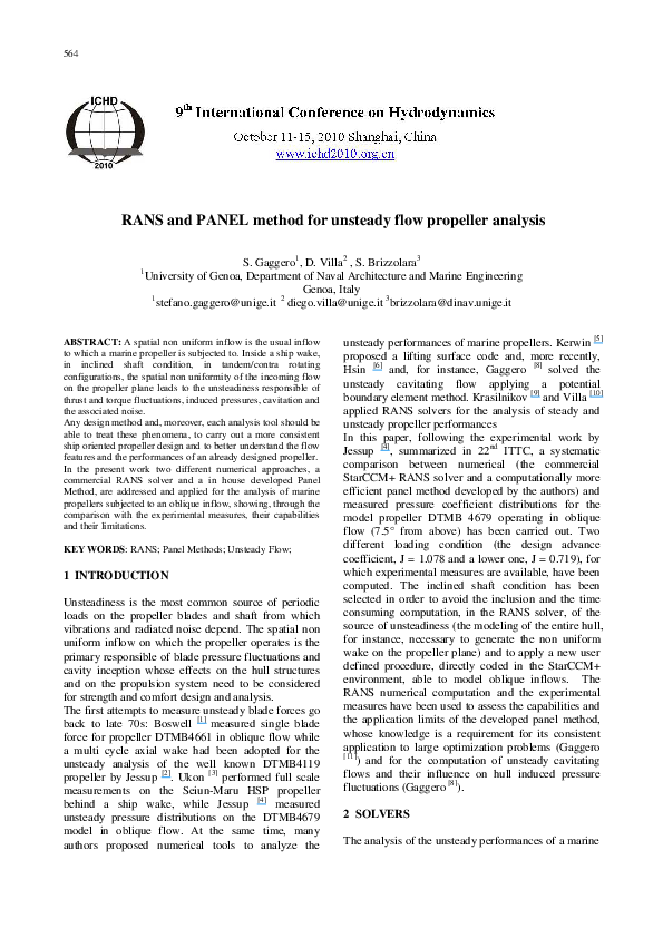(PDF) RANS and PANEL method for unsteady flow propeller analysis