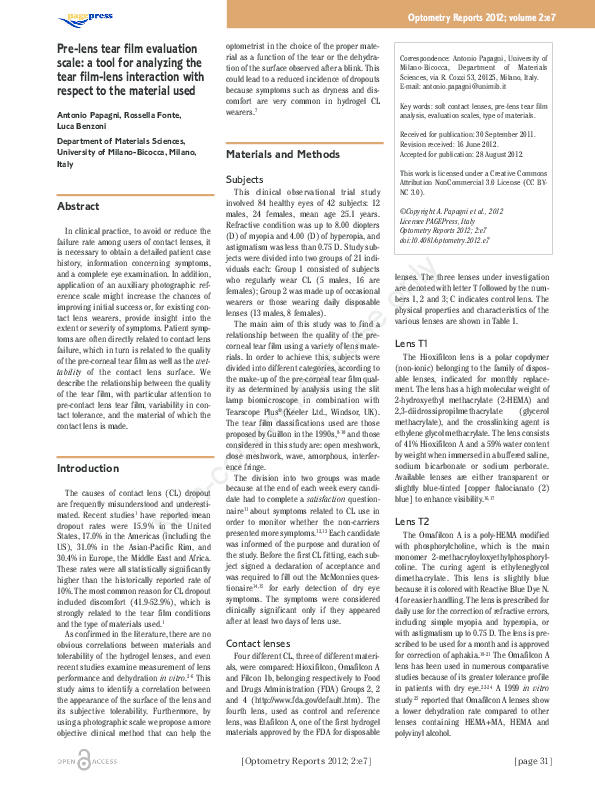 (PDF) Pre-lens tear film evaluation scale: a tool for analyzing the ...