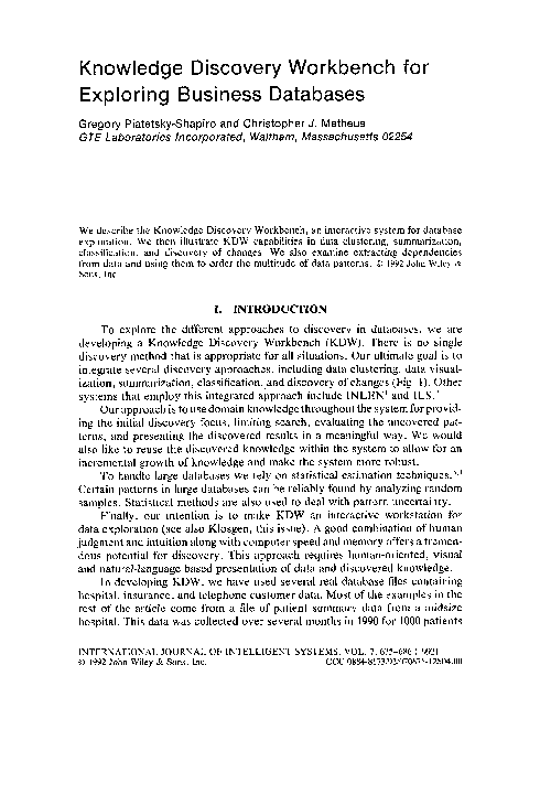 (PDF) Knowledge discovery workbench for exploring business databases