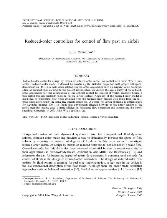 (PDF) Reduced-order controllers for control of flow past an airfoil