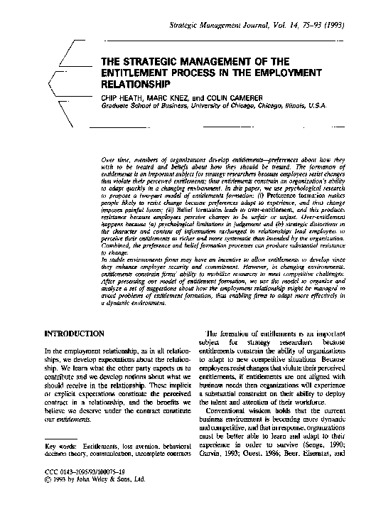 (PDF) Managing Employee Entitlements for Adaptability