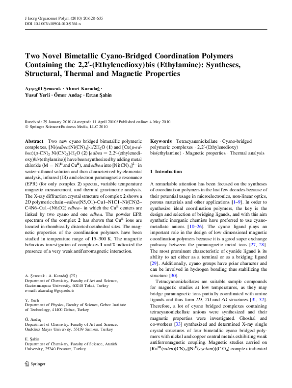 (PDF) Two Novel Bimetallic Cyano-Bridged Coordination Polymers Containing the 2,2 ...