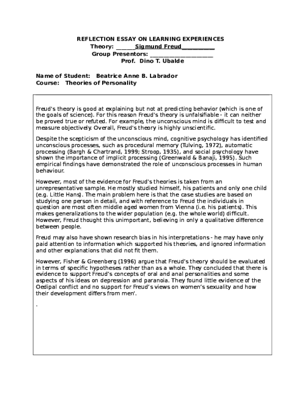 (DOC) REFLECTION ESSAY ON LEARNING EXPERIENCES