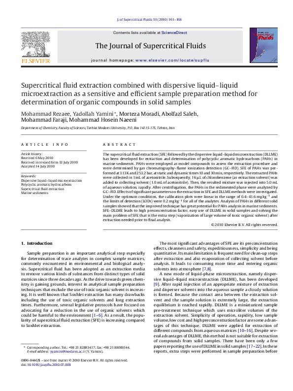 (PDF) Supercritical fluid extraction combined with dispersive liquid–liquid microextraction as a ...