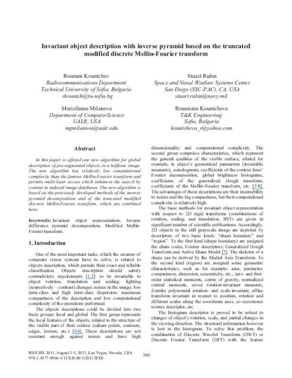 Pdf Invariant Object Description With Inverse Pyramid Based On The
